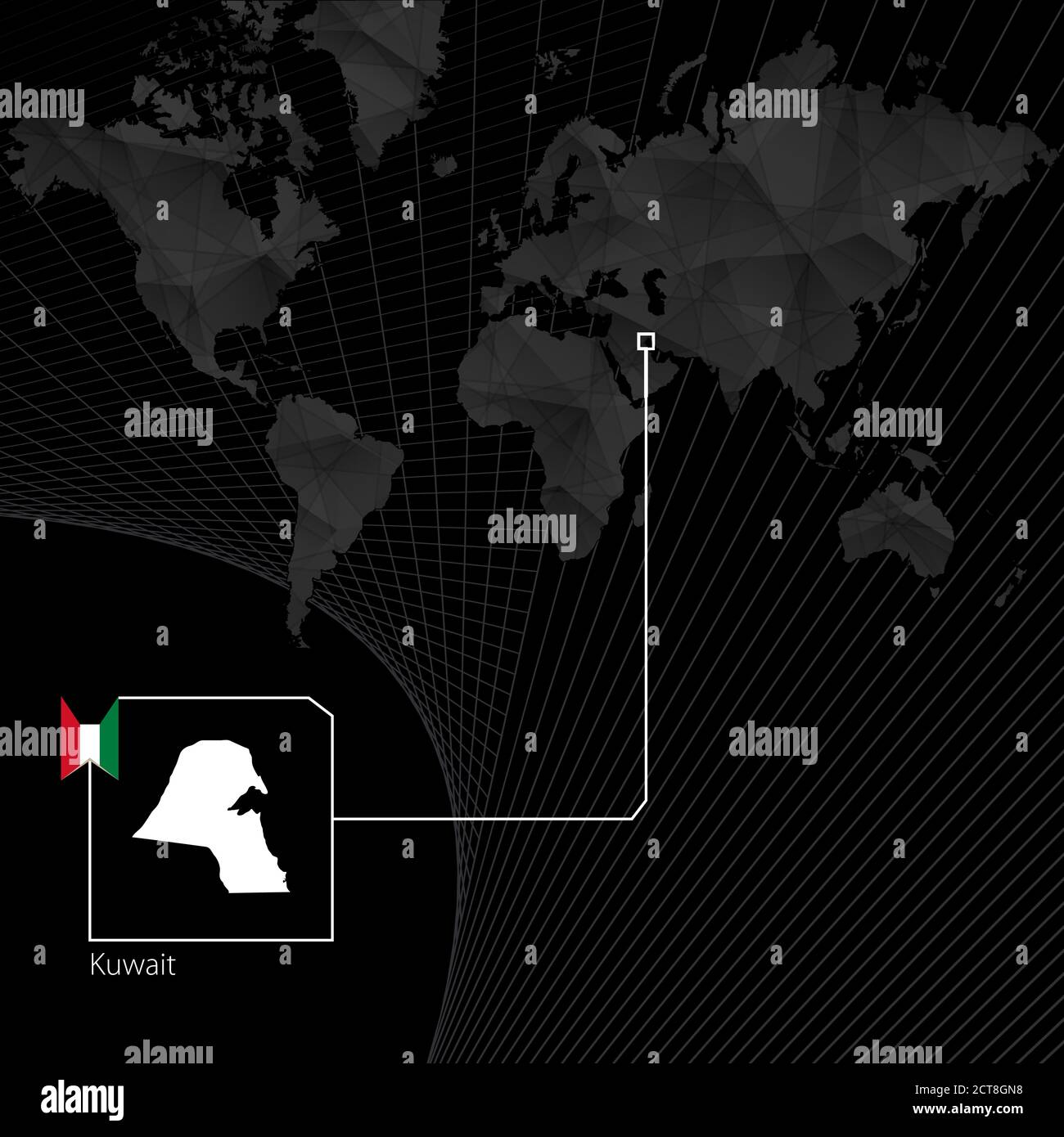 Kuwait on black World Map. Map and flag of Kuwait Stock Vector Image ...