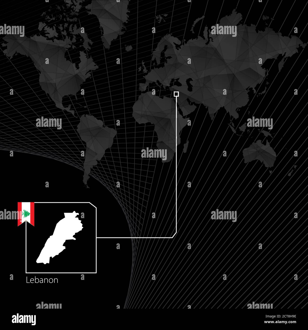 Lebanon on black World Map. Map and flag of Lebanon Stock Vector Image ...