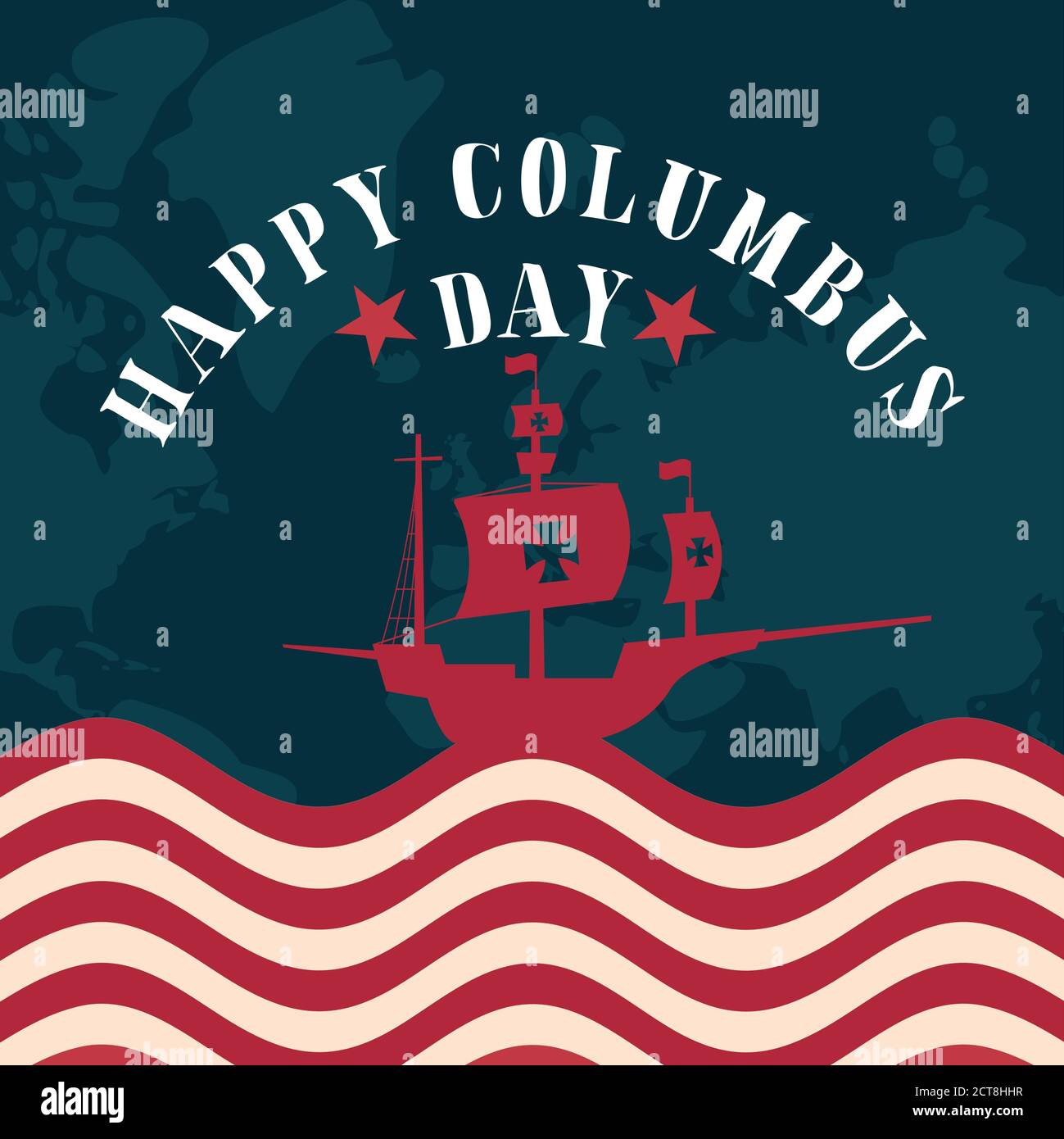 Columbus ship on usa flag with map design of happy columbus day america ...
