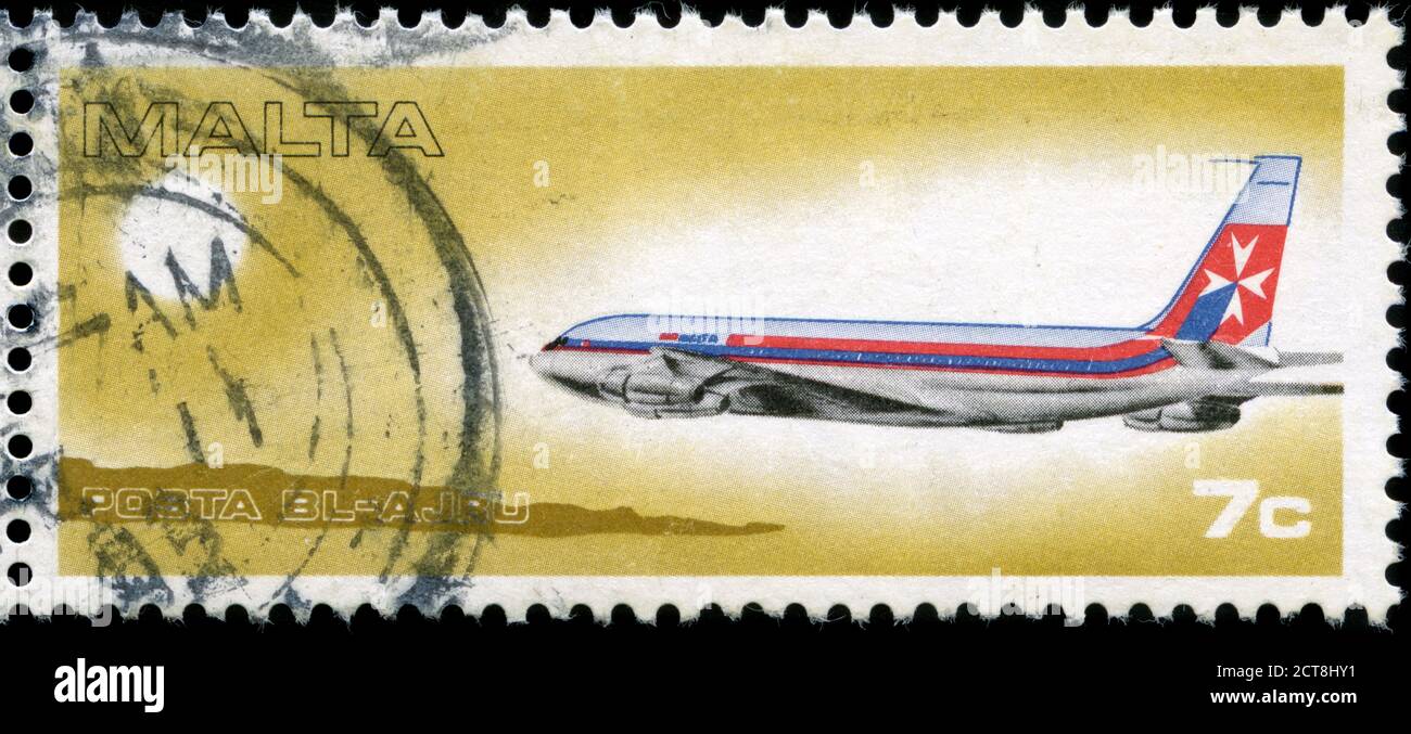 Postage stamp from Malta in the Air Mail - passenger aircraft series ...