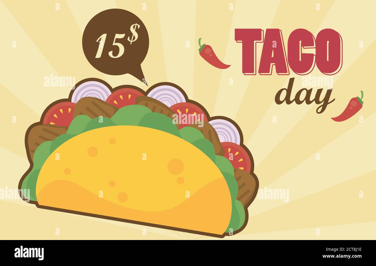 taco day celebration mexican poster with price tag vector illustration ...
