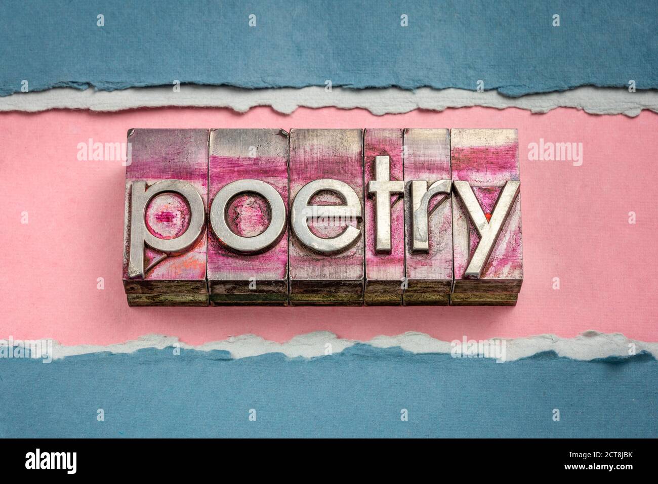 poetry word abstract in gritty vintage letterpress metal types against ...