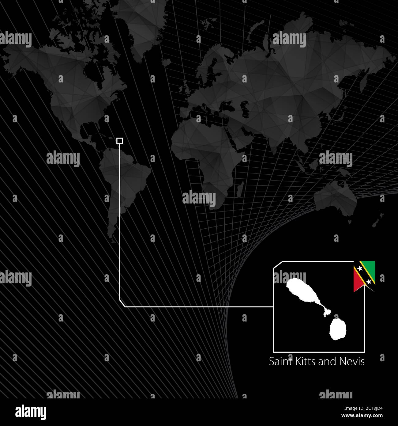 Saint Kitts and Nevis on black World Map. Map and flag of Saint Kitts ...