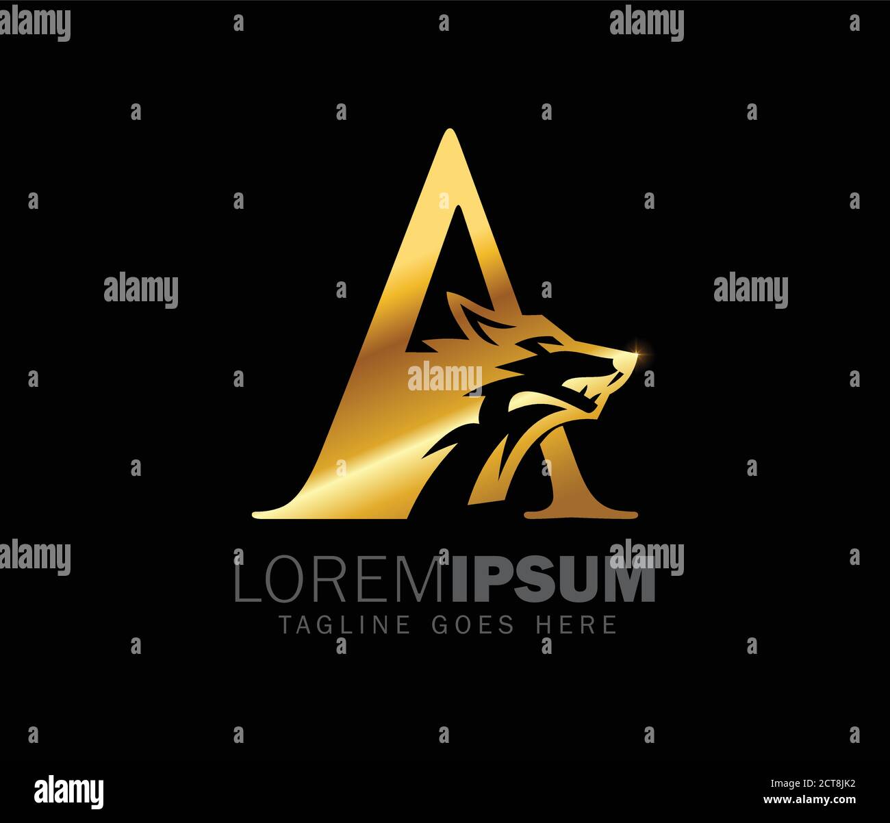 A vcetor illustration of golden wolf initial monogram letter A logo ...