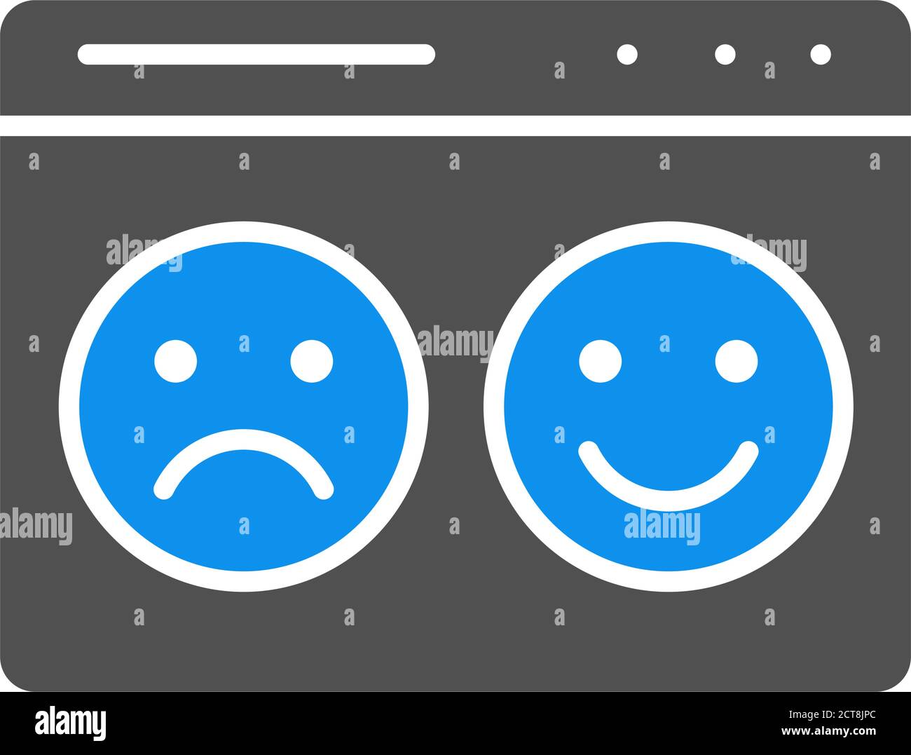 Voting on webpage with happy and sad faces colored icon. Website with ...