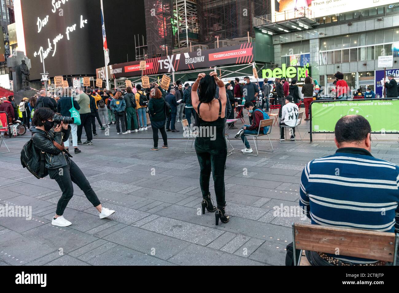 New York, NY - September 21, 2020: Model posing for photographer as ...