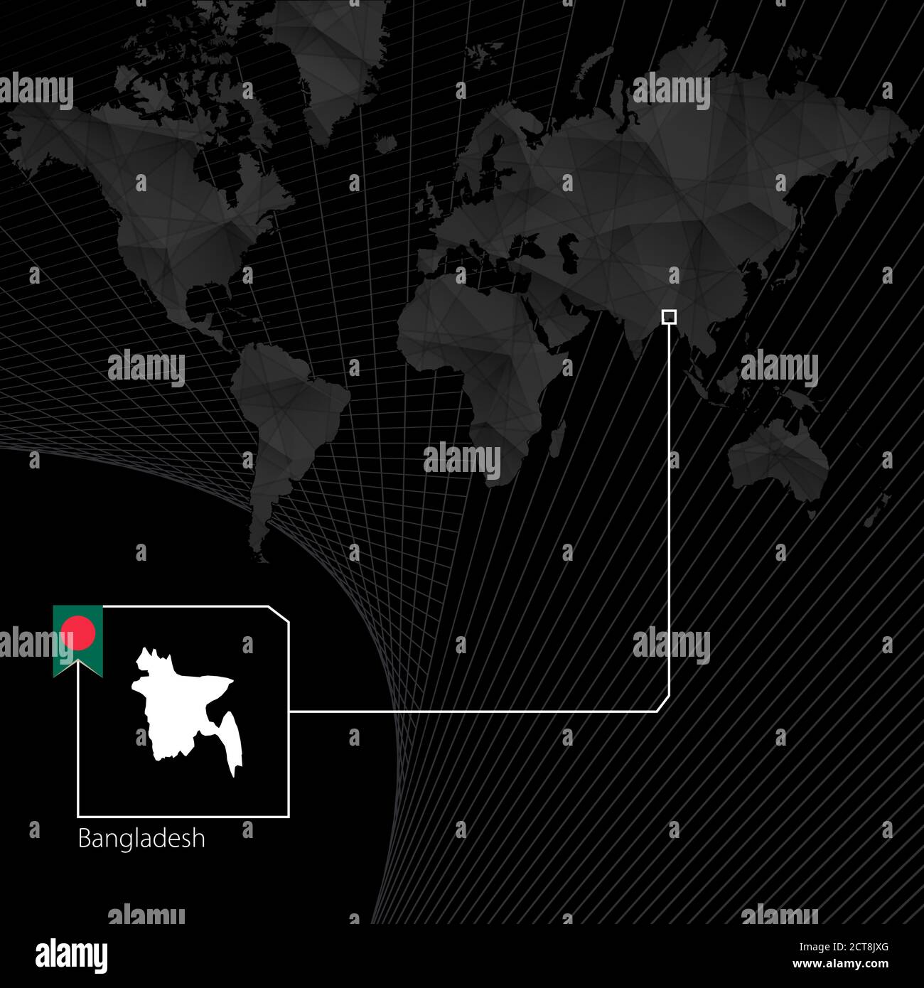 Bangladesh on black World Map. Map and flag of Bangladesh Stock Vector ...