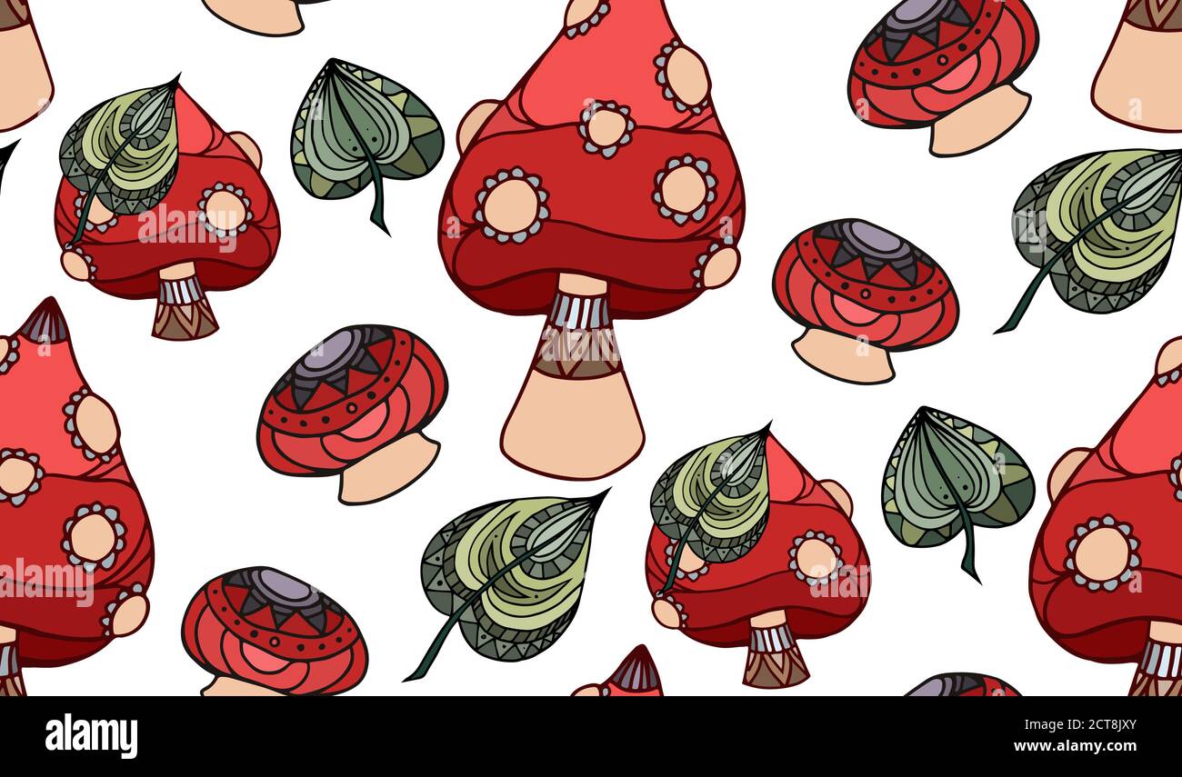 Seamless texture with poisonous mushroom Amanita, decorated boho ...