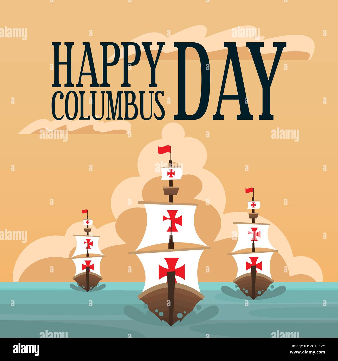 Columbus ships at the sea design of happy columbus day america and ...