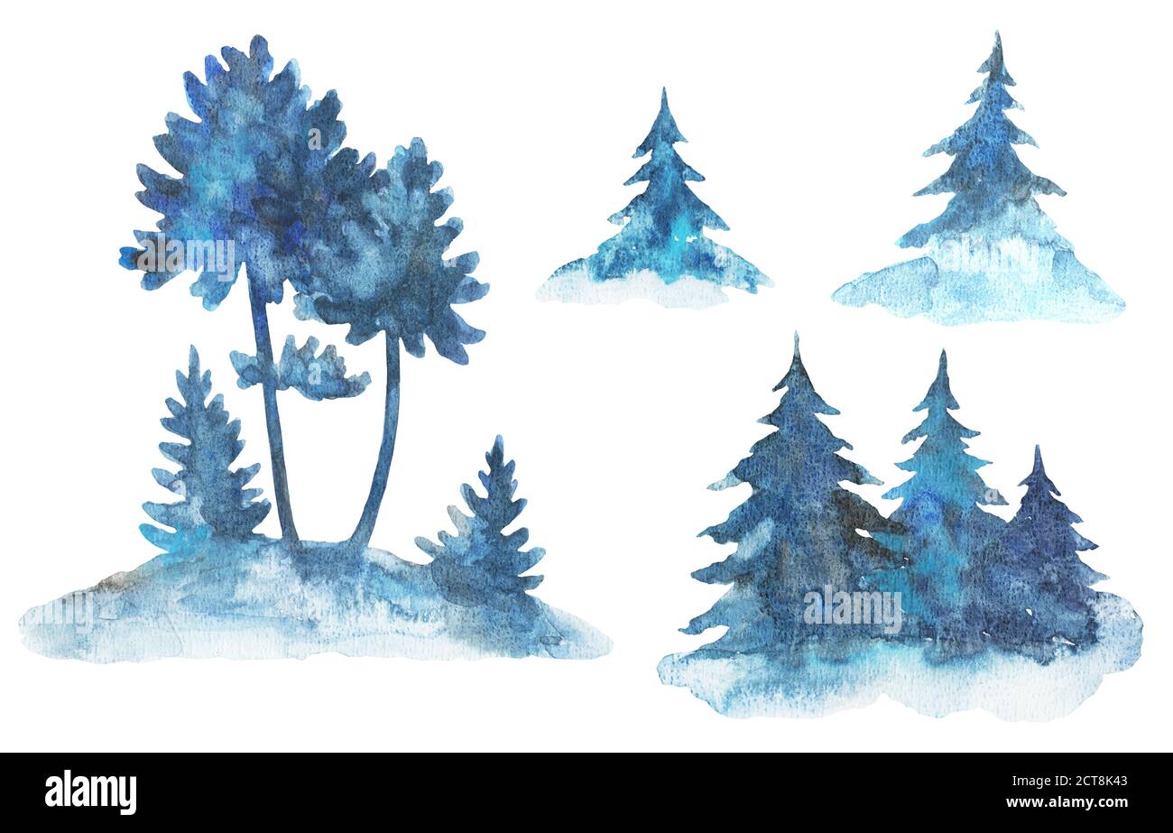 Watercolor fire trees and little houses seamless pattern. Foggy fire ...