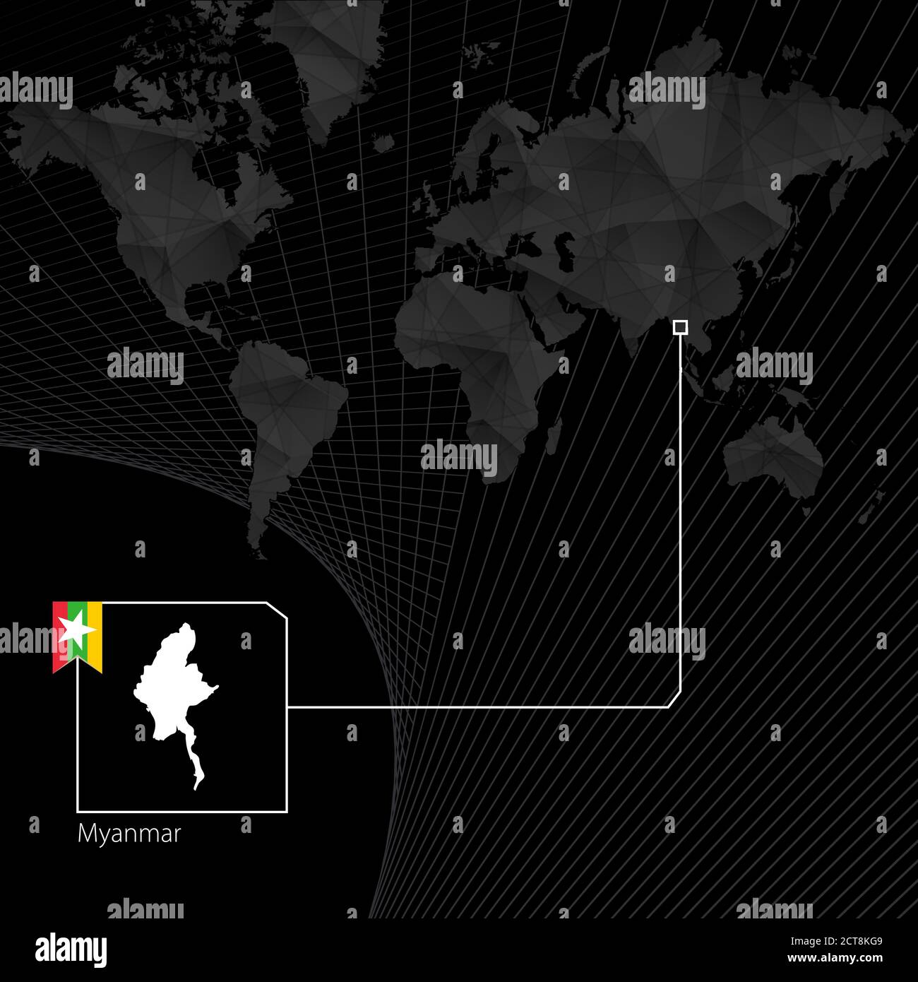 Myanmar on black World Map. Map and flag of Myanmar Stock Vector Image ...