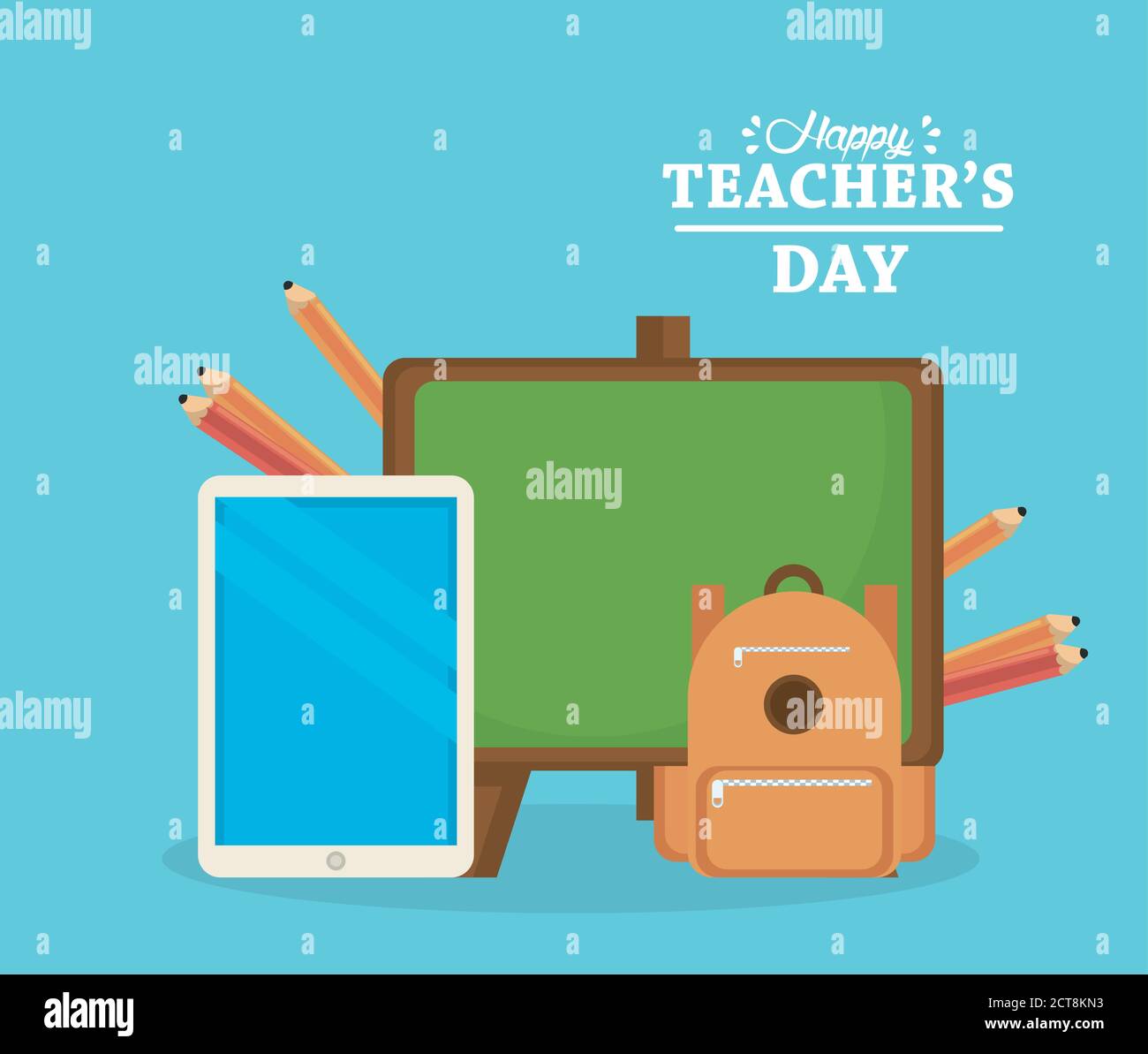 happy teachers day card with chalkboard and tablet elearning vector ...