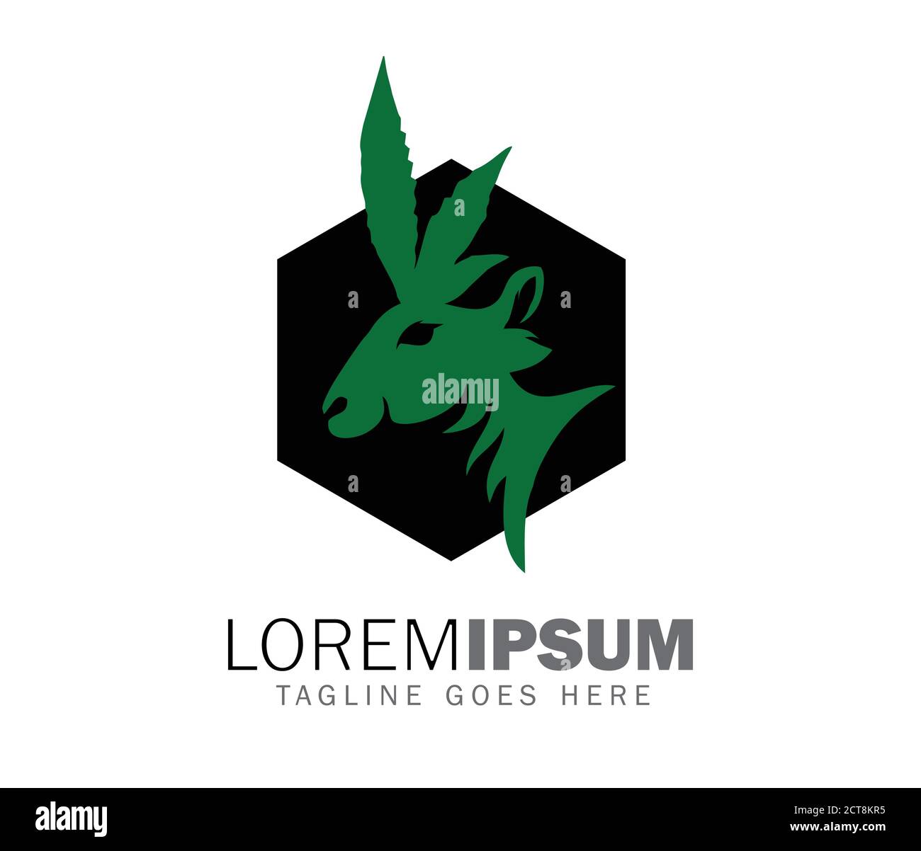 A vector illustration of goat with cannabis leaf as the horn in green ...