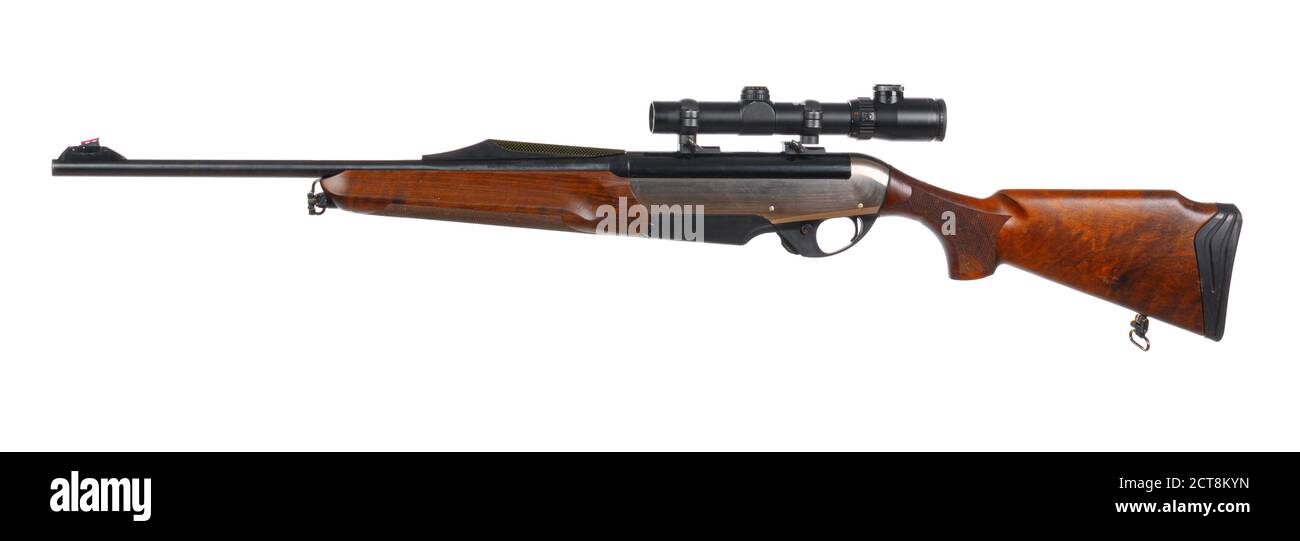 Modern hunting rifle isolated on white background Stock Photo - Alamy