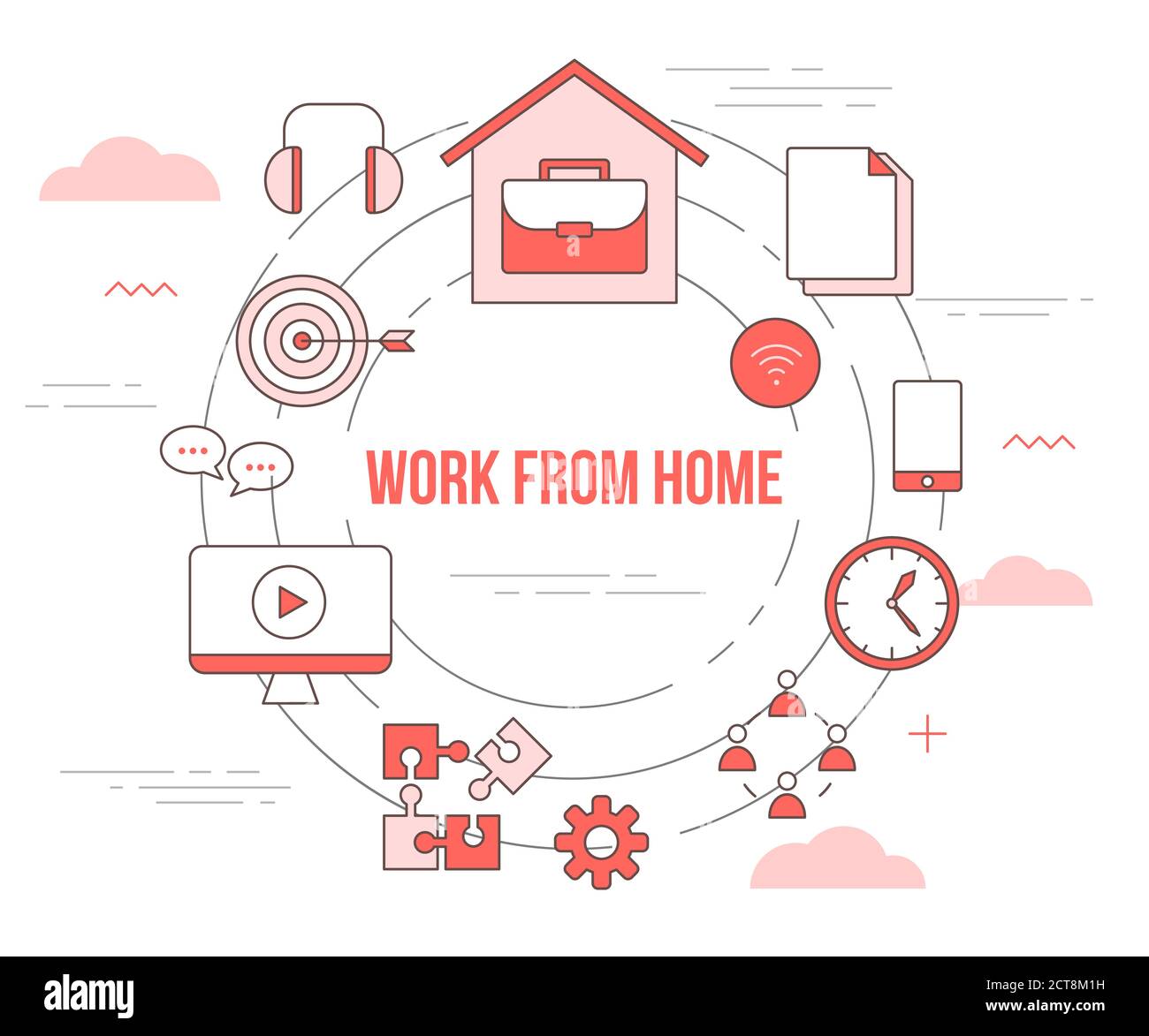 work from home concept with icon set template banner with modern orange ...