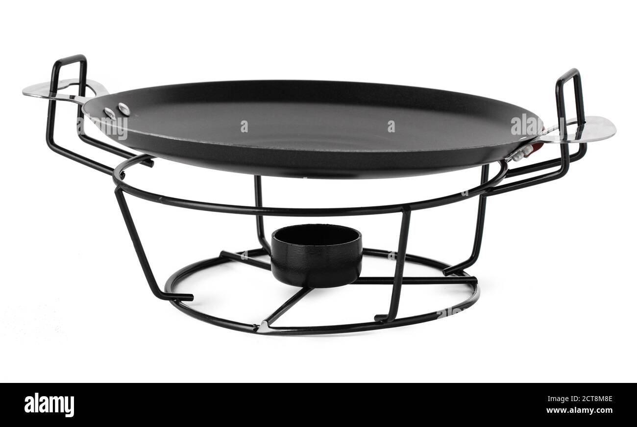 Metal dish for heating food with a candle isolated on white Stock Photo ...