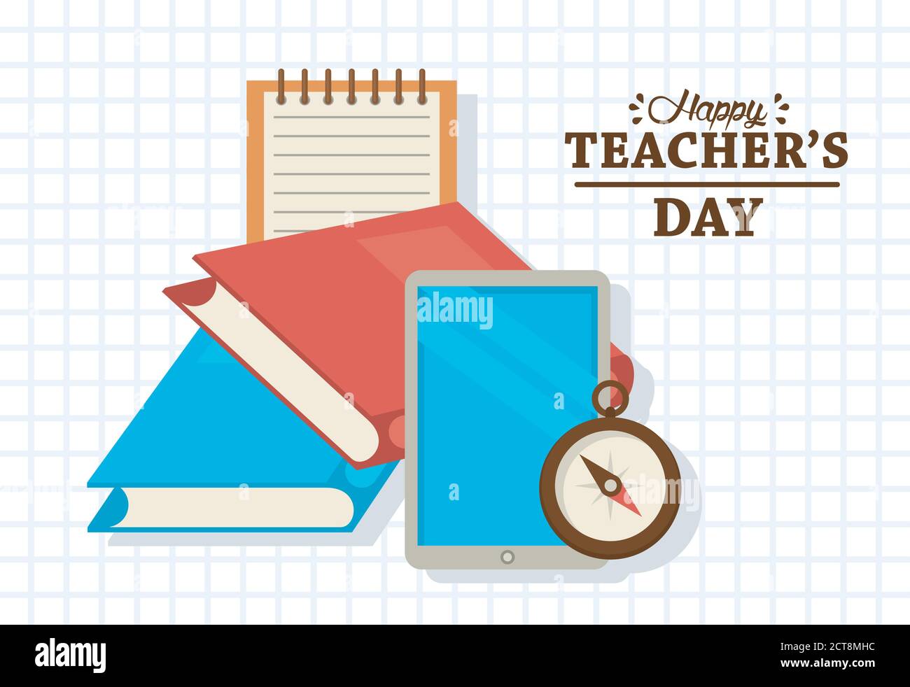 happy teachers day card with tablet elearning and books vector ...