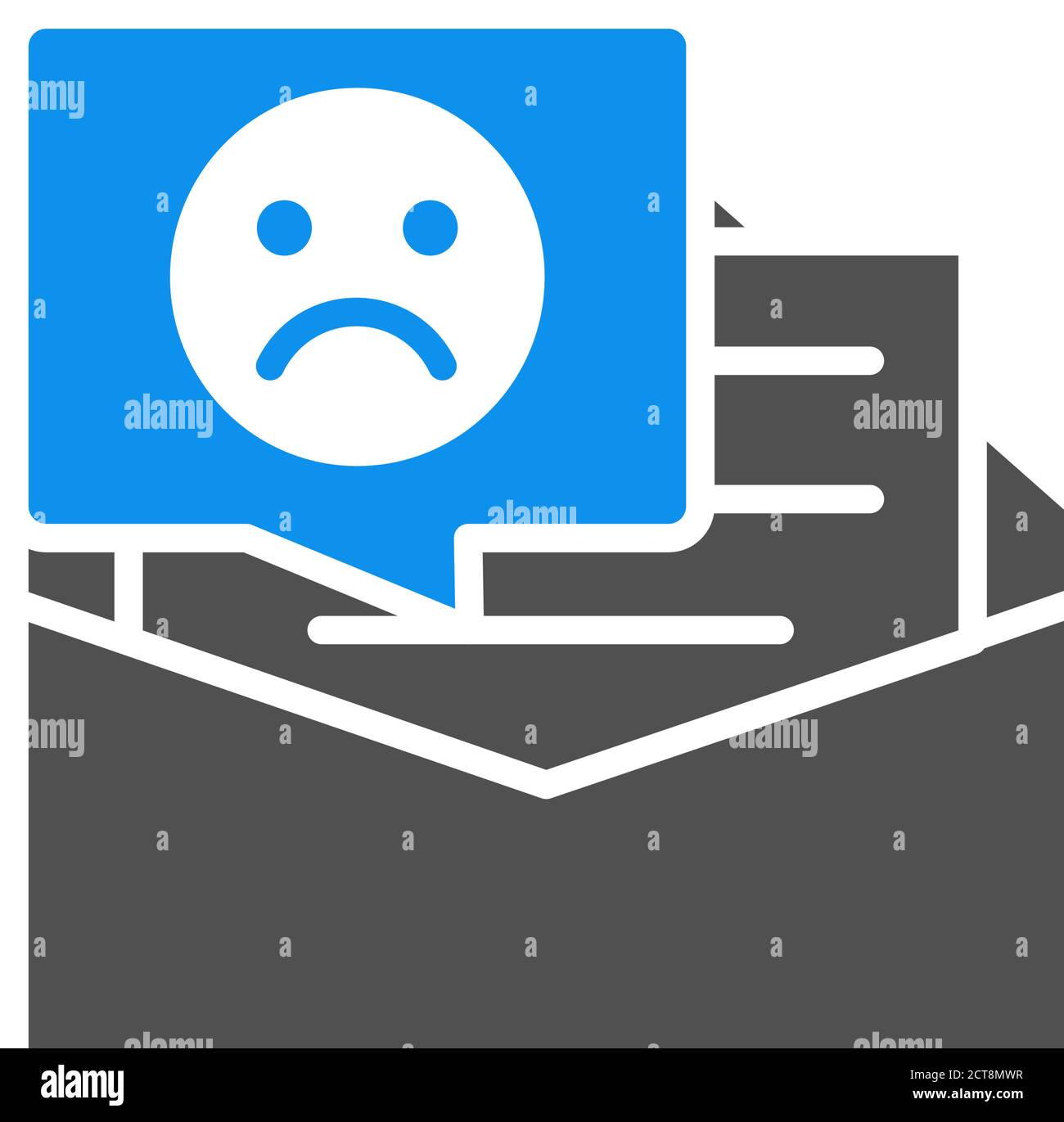 Feedback letter with sad face colored icon. Negative review, upset ...