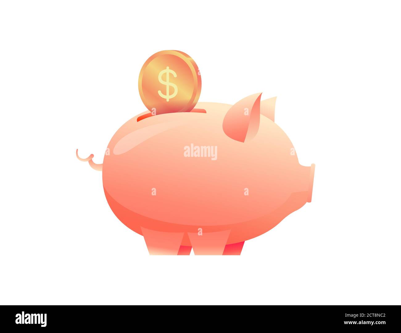 Large piggy bank with a coin on an isolated background side view ...