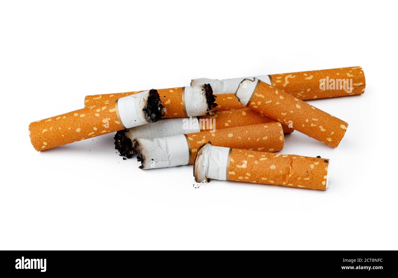 Extinguished butt of cigarette isolated on white Stock Photo - Alamy
