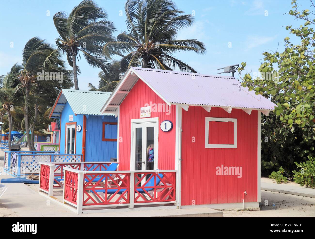 Colorful cabanas on the beach in Princess Cays Stock Photo - Alamy