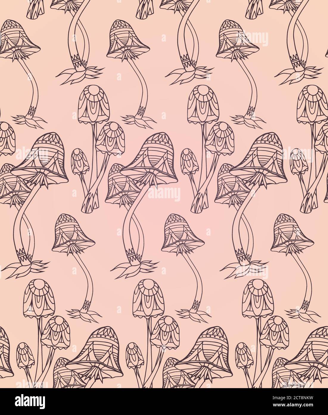 Seamless texture with mushrooms with boho pattern. Doodle pattern ...
