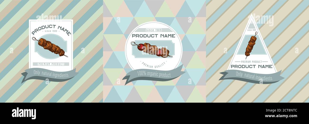 Three colored labels with illustration of kebab Stock Vector Image ...