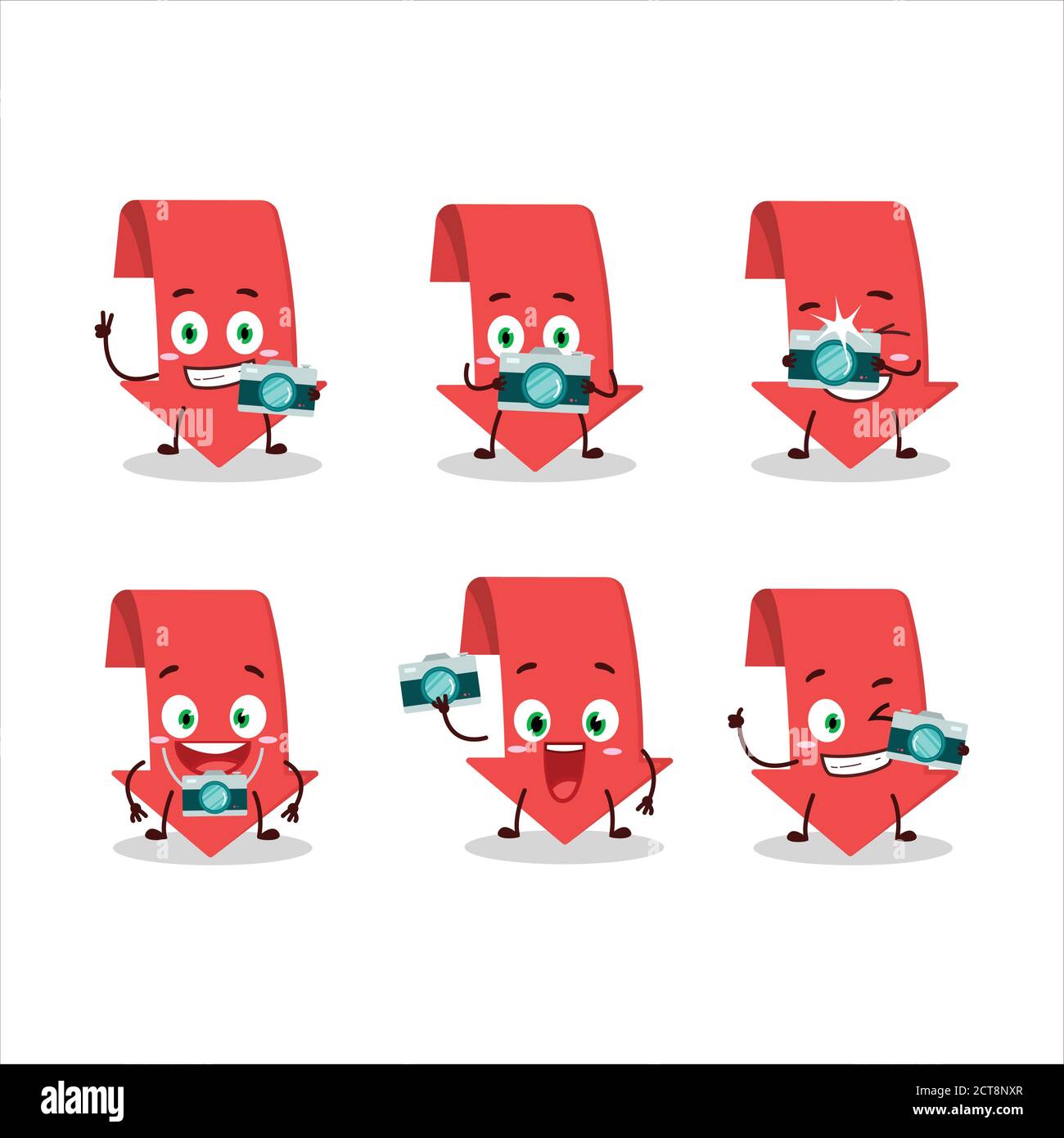 Photographer profession emoticon with arrow down cartoon character ...