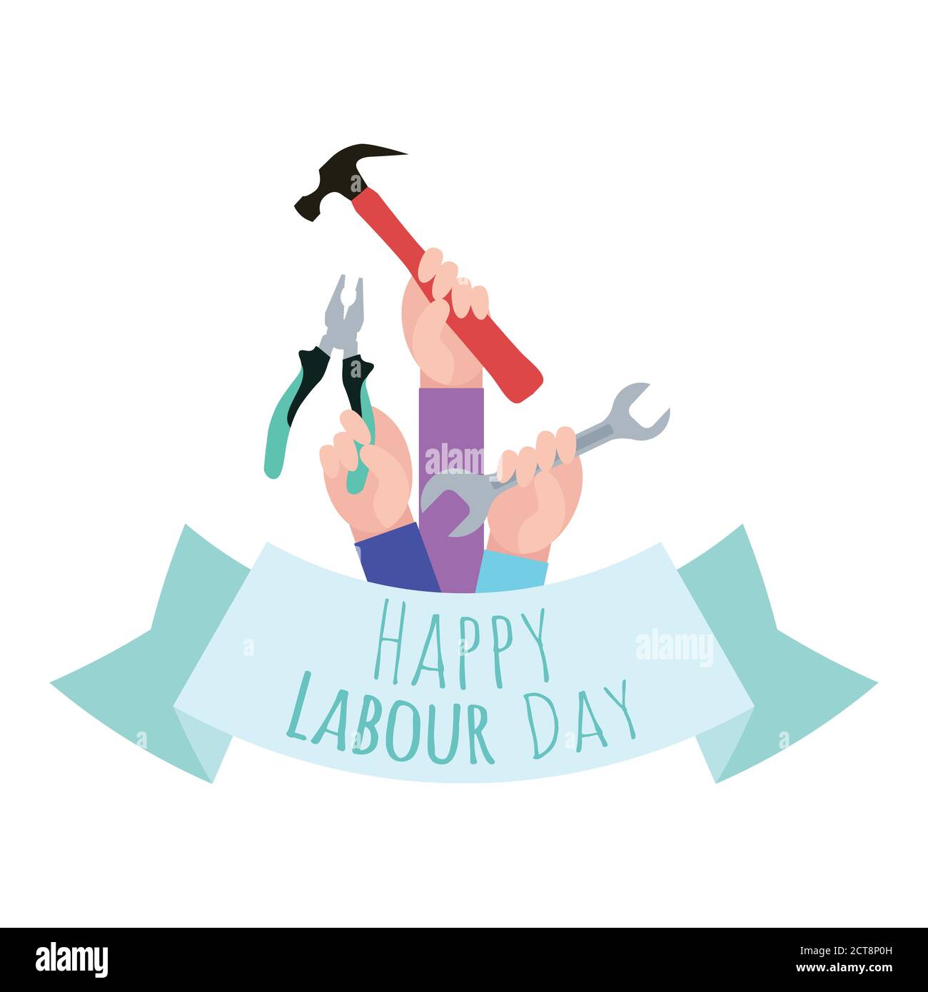 Postcard to the Day of Labor. Working with tools. Ribbon with ...