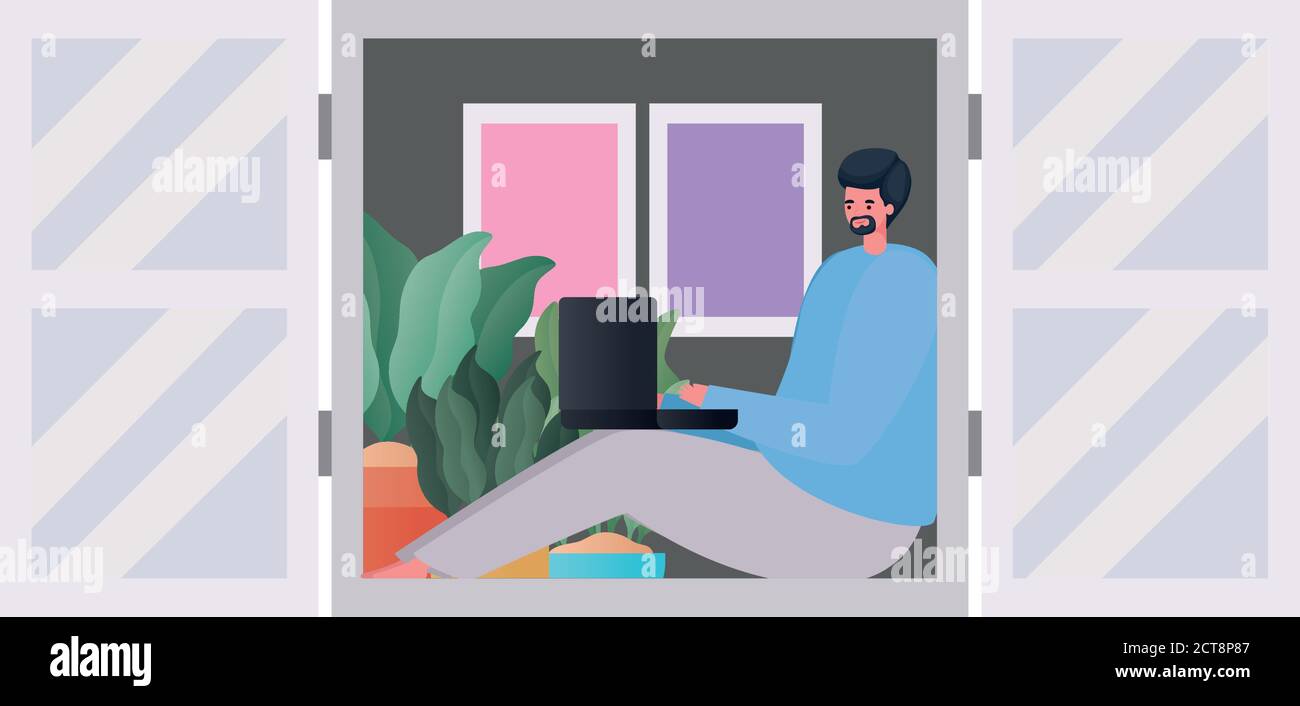 Man with laptop working vector design Stock Vector Image & Art - Alamy