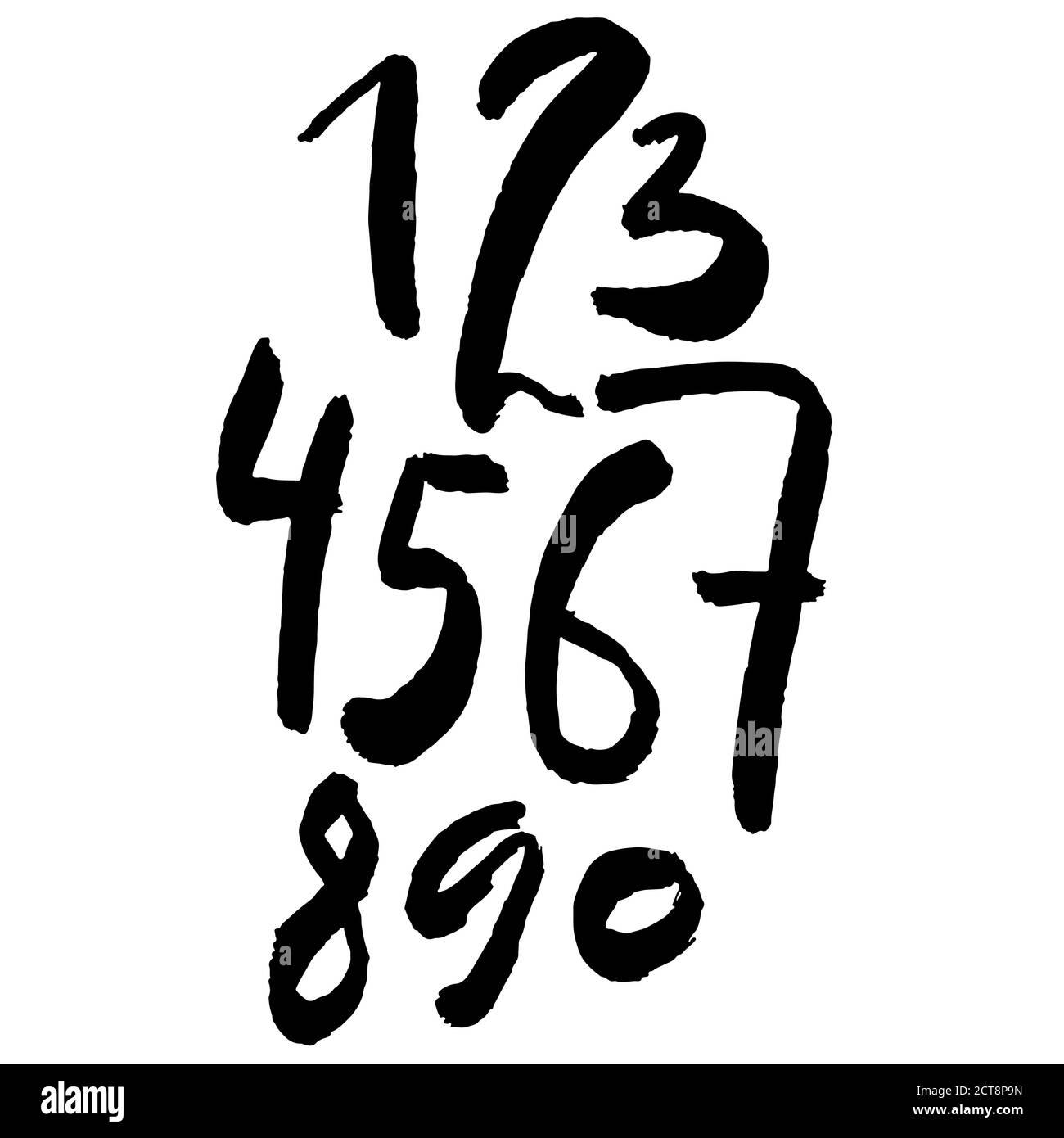 Set of calligraphic ink numbers. Textured grunge lettering. Vector ...