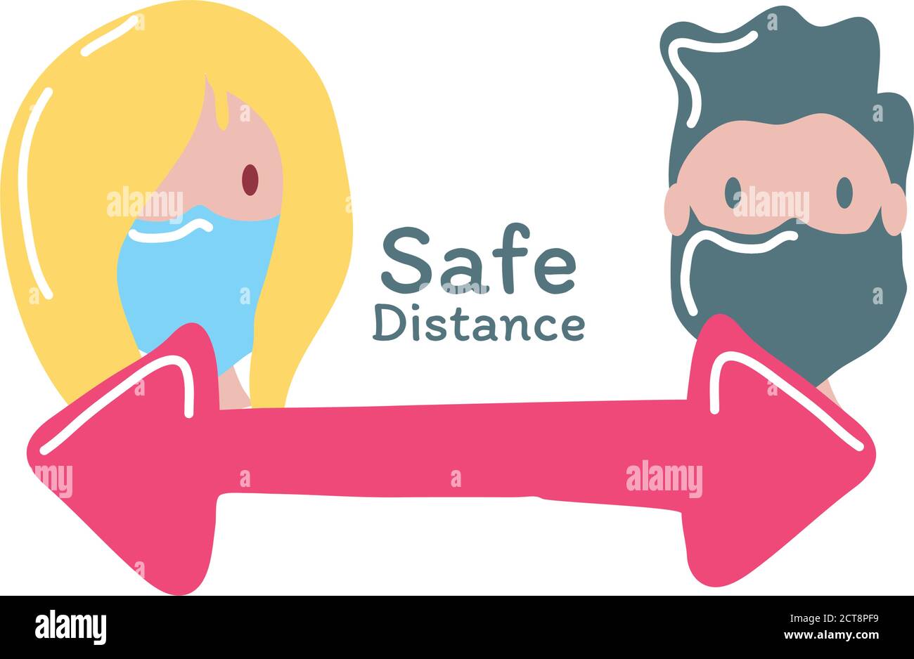 safe distance with woman man cartoon and arrows detailed style icon ...
