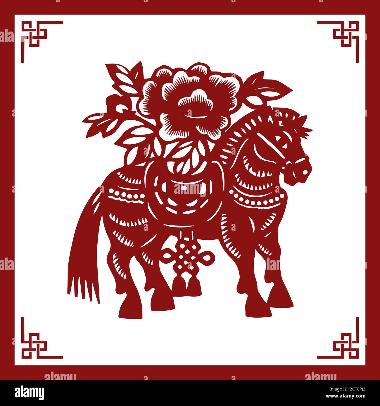 The Classic Chinese Papercutting Style Illustration, A Cartoon Horse ...