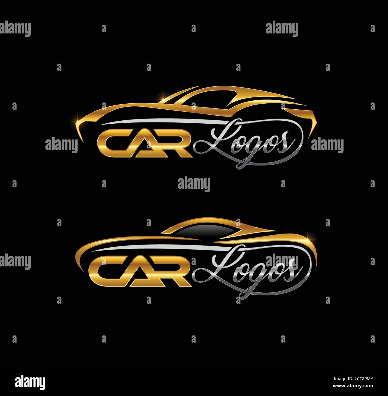 A vector illustration logo of Golden and chrome Car Logo sign Stock ...