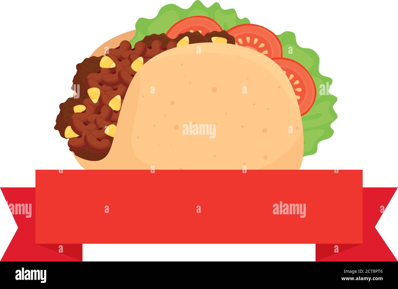 taco mexican food with ribbon decoration in white background vector ...