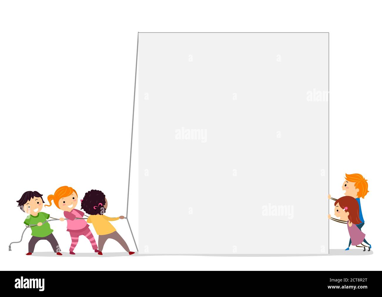 Illustration of Stickman Kids Pushing and Pulling and Working Together ...