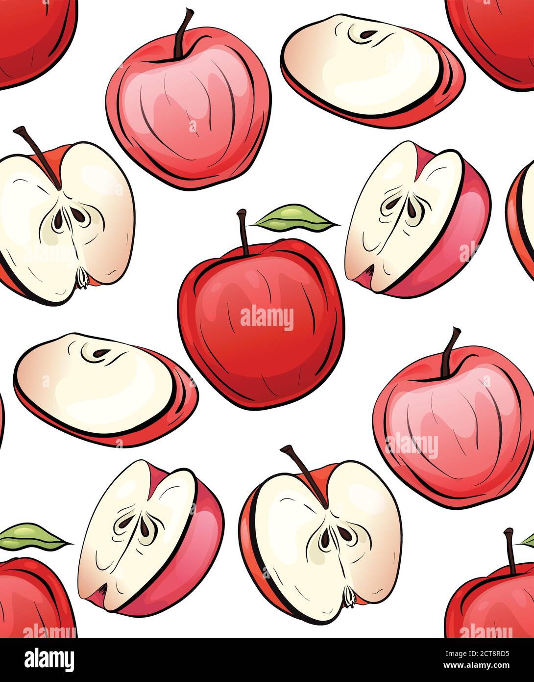 Seamless texture of cartoon red apples of different shapes on a white ...