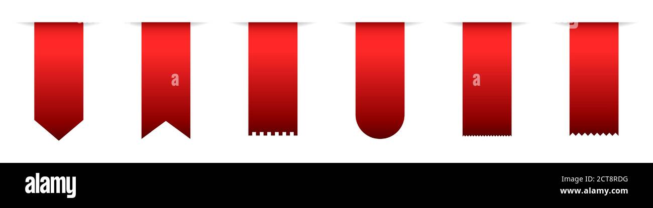 Set of red hanging ribbons. Vector illustration. Vertikal ribbons ...