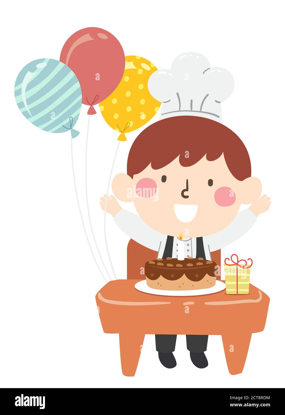 Illustration of a Kid Boy Wearing Chef Hat and Celebrating Birthday in ...