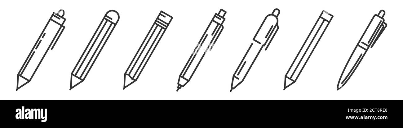 Pens and pencils isolated. Writing tools icons set. Vector illustration ...