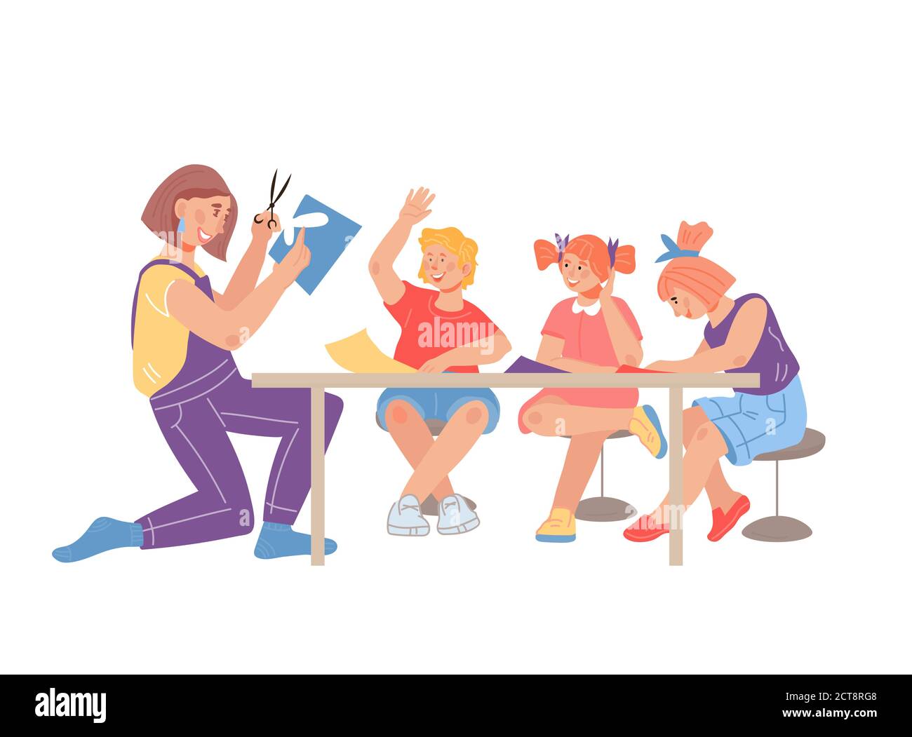 Craft lesson in kindergarten with children. Preschool kids game and ...