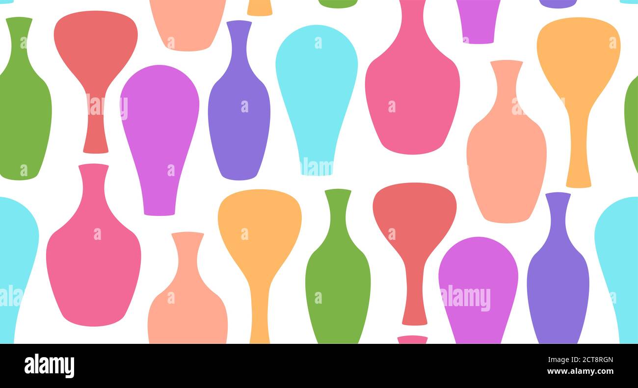 Seamless texture with decorative multicolored vases. Vector background ...