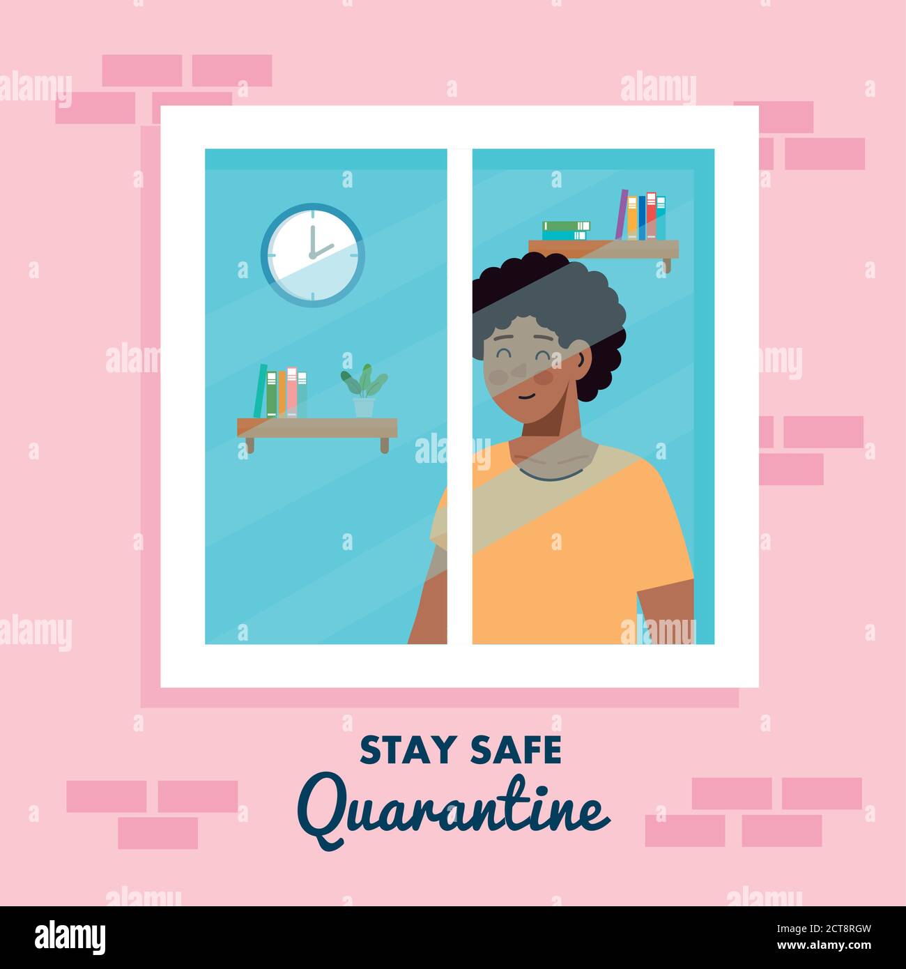 stay home, quarantine or self isolation, house facade with window and ...