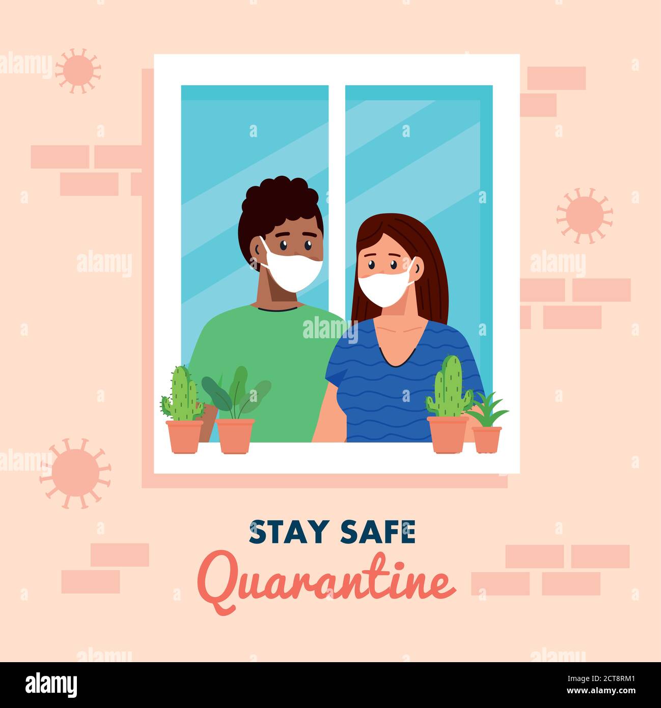 stay home, quarantine or self isolation, house facade with window and ...