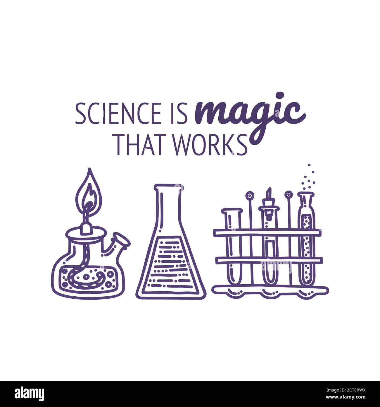 Set of chemical laboratory equipment with typography. Glass flasks ...