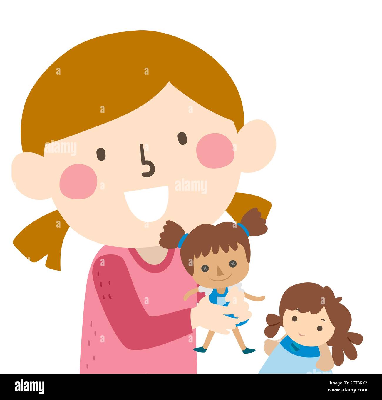 Illustration of a Kid Girl Playing with Her Two Rag Dolls Stock Photo ...