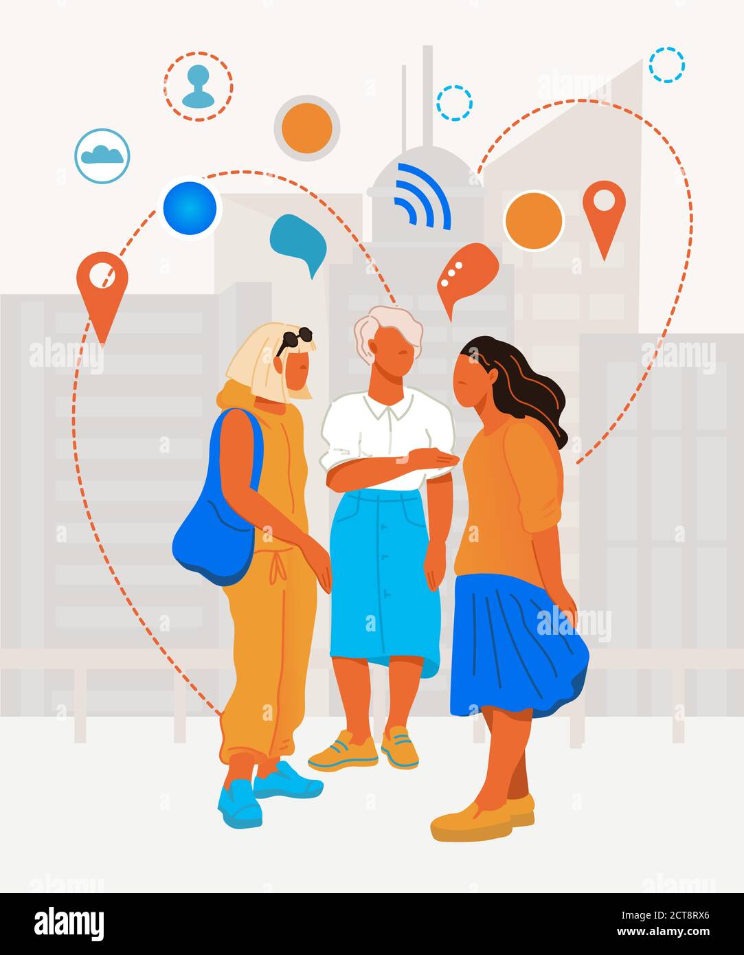 Social communication concept with fashion women cartoon characters ...