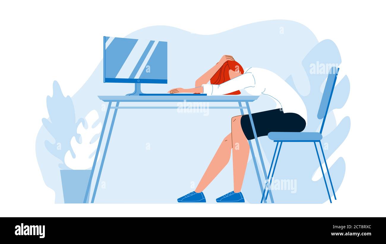 Business Woman Asleep At Desk In Office Vector Stock Vector Image & Art ...