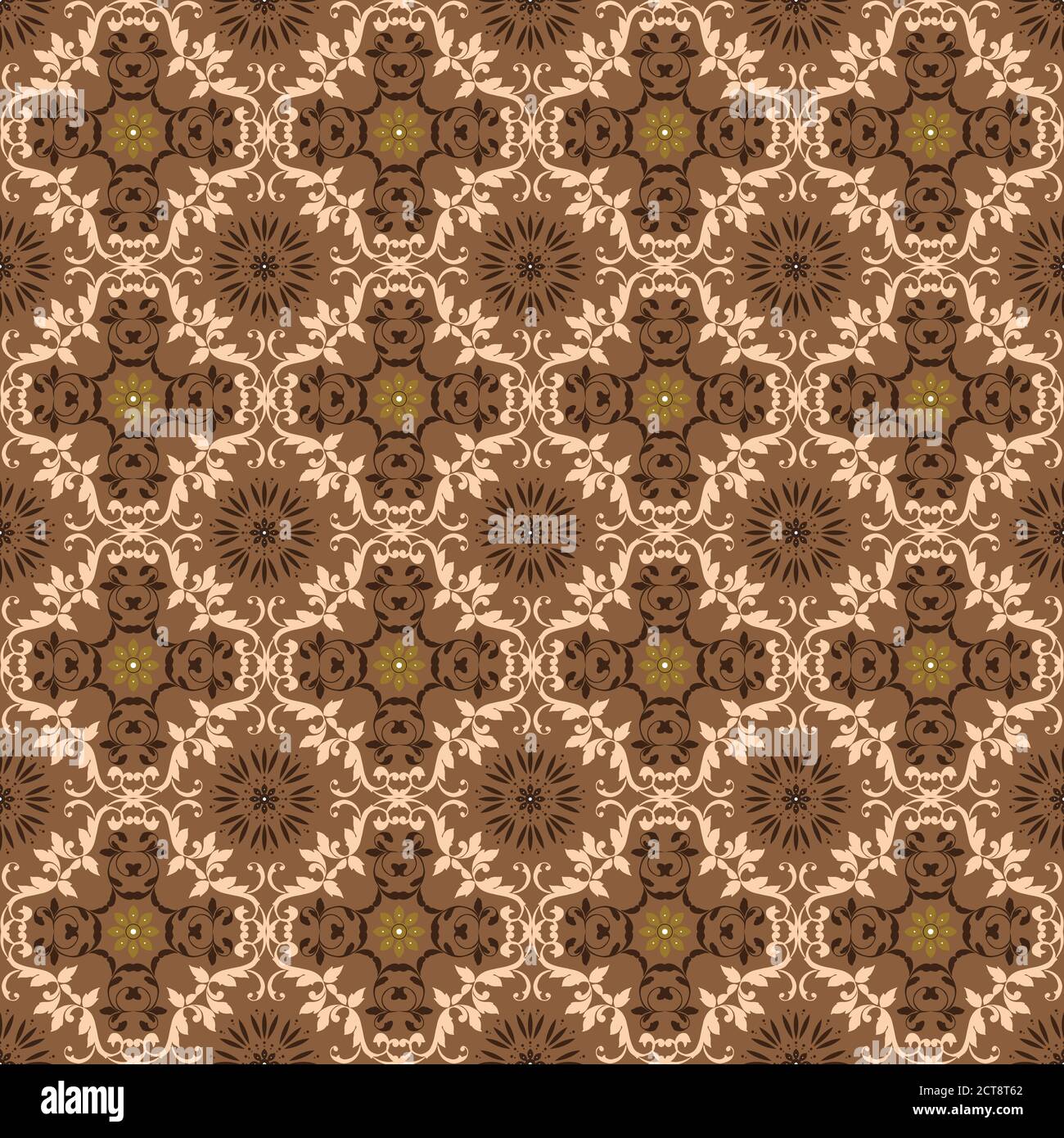 Central Java batik art work with beautiful flower motif and brown color ...