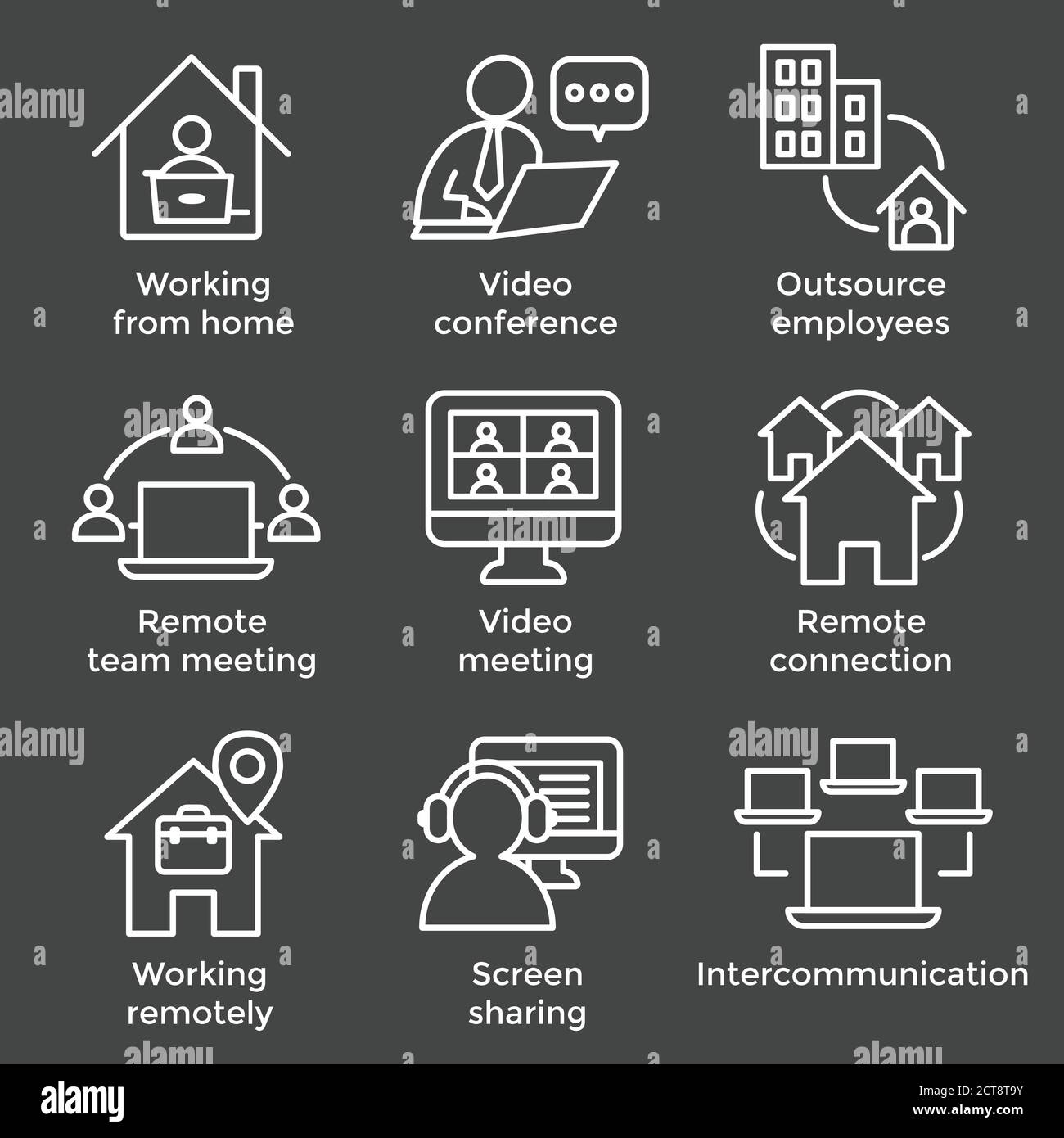 Remote work icon set - work from home, video meetings, etc Stock Vector ...